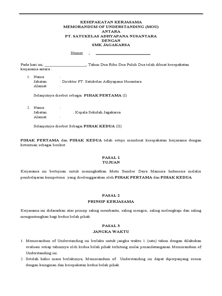 Draft MOU - SMK | PDF