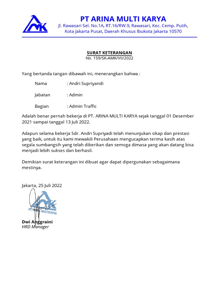 Andri - PT Arina Multi Karya | PDF