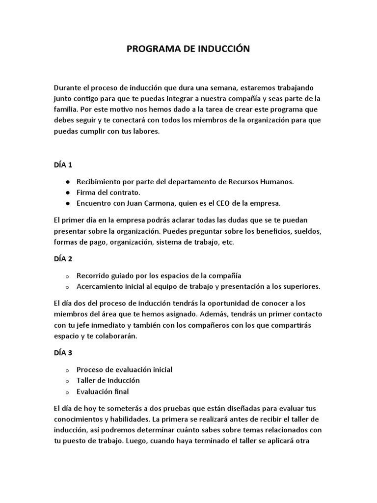 Programa de Inducción | PDF | Gestión de recursos humanos ...