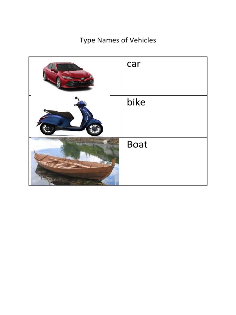 Type The Names of Vehicles | PDF