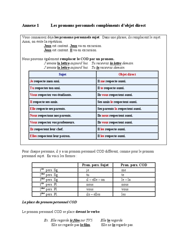 Pronoms personnels COD en anglais | PDF