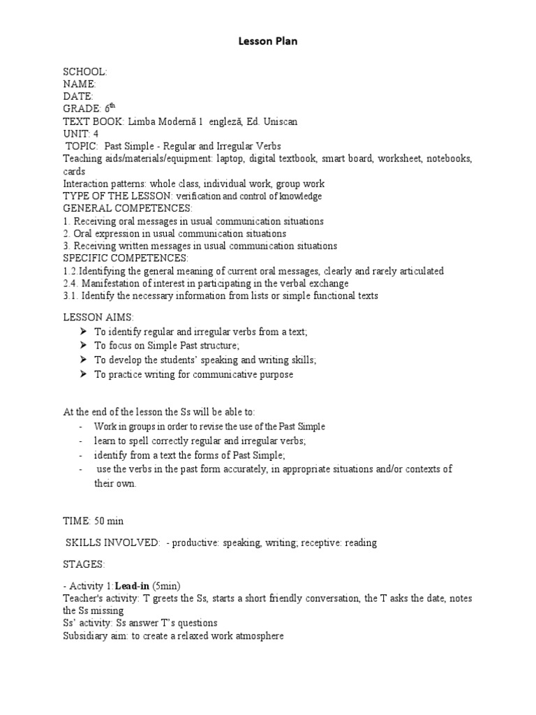 simple_past_lesson_plan1 | PDF | Communication | Verb