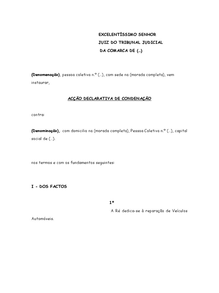 Acção Declarativa de Condenação | PDF | Réu | Direito Comum