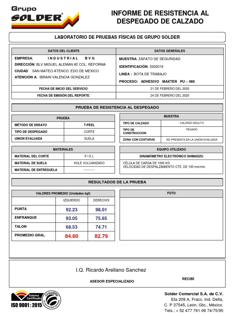 Reporte de Despegado - Calzado de Seguridad (BVG) | PDF | Calzado | Pie