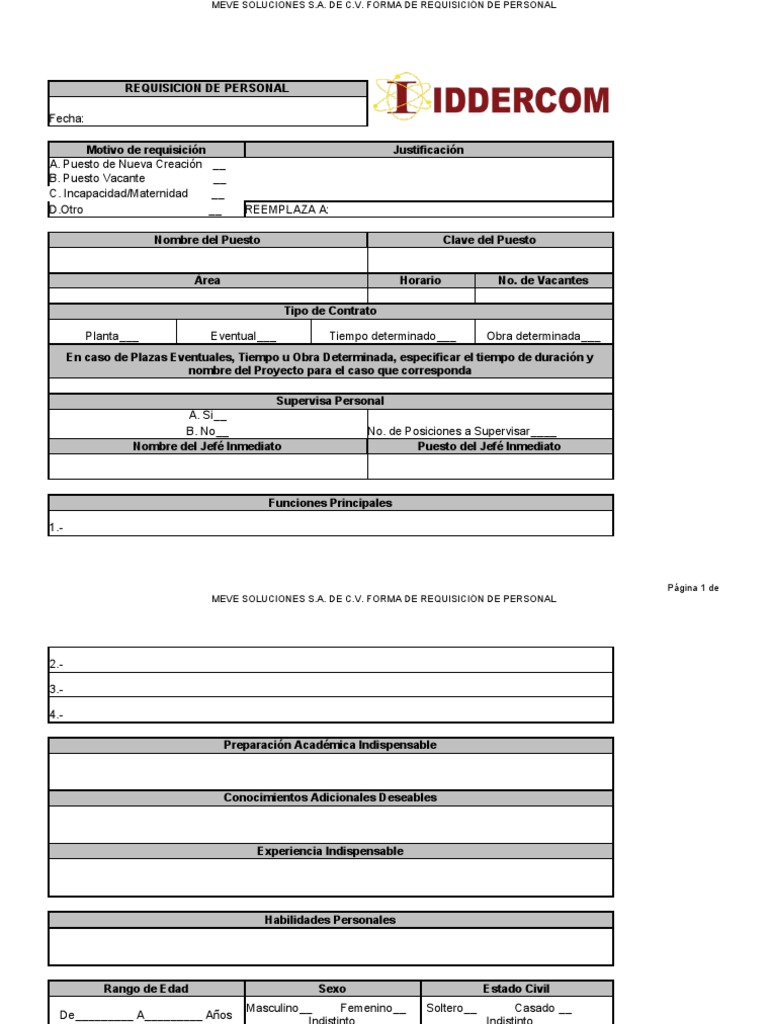 Formato de Requisicion de Personal | PDF | Gestión de recursos humanos ...