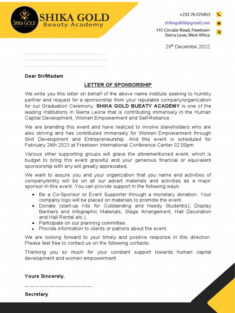 Sponsorship Request for Graduation Event | PDF