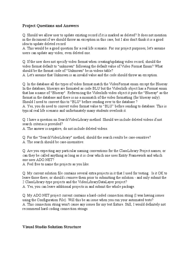 Project Questions and Answers | PDF | Databases | Microsoft Visual Studio