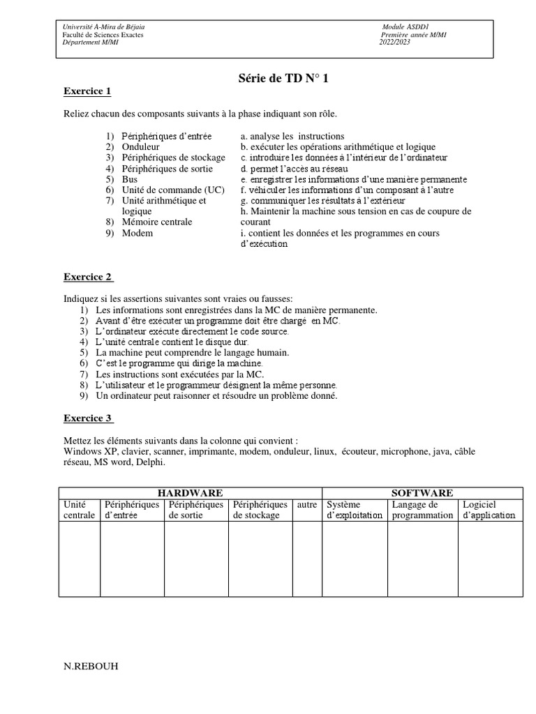 Exercices de TD sur l'informatique et l'algorithmique | PDF | Programme informatique | Programmation