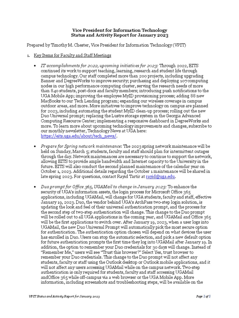 VPIT Status and Activity Report For January 2023 | PDF