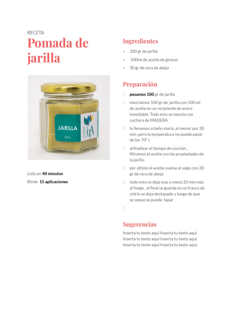 Cómo hacer una pomada calmante y curativa a base de jarilla | PDF