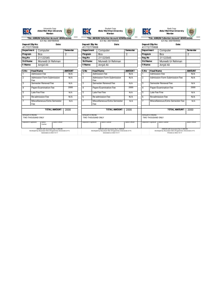Https Lms - Awkum.edu - PK Student Bankslip2 | PDF | Service Industries ...