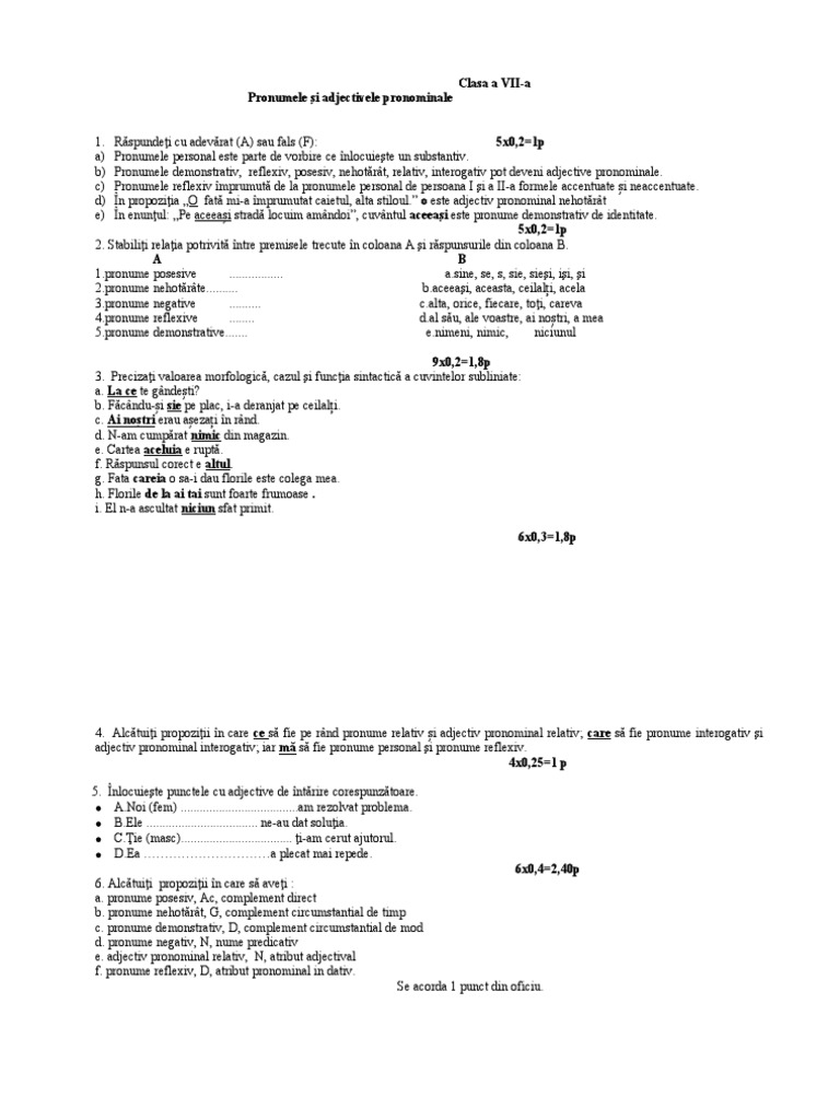 Recapitulare Pronume | PDF