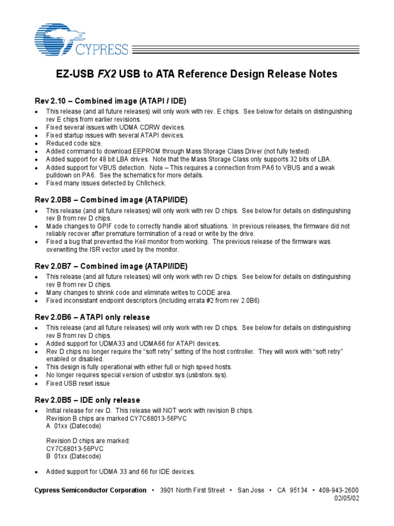 EZ-USB FX2 USB to ATA Reference Design Release Notes: Detailed ...