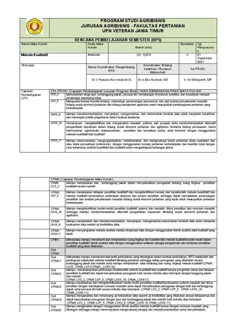RPS Obe Metode Kualitatif | PDF