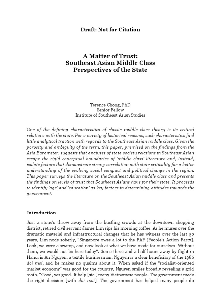 A Matter of Trust: Southeast Asian Middle Class Perspectives of The ...