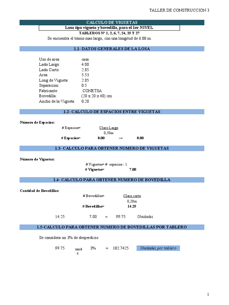 Calculo de Losa de Vigueta y Bovedilla | PDF | Viga (Estructura ... Calculo de Losa de Vigueta y Bovedilla | PDF | Viga (Estructura ...