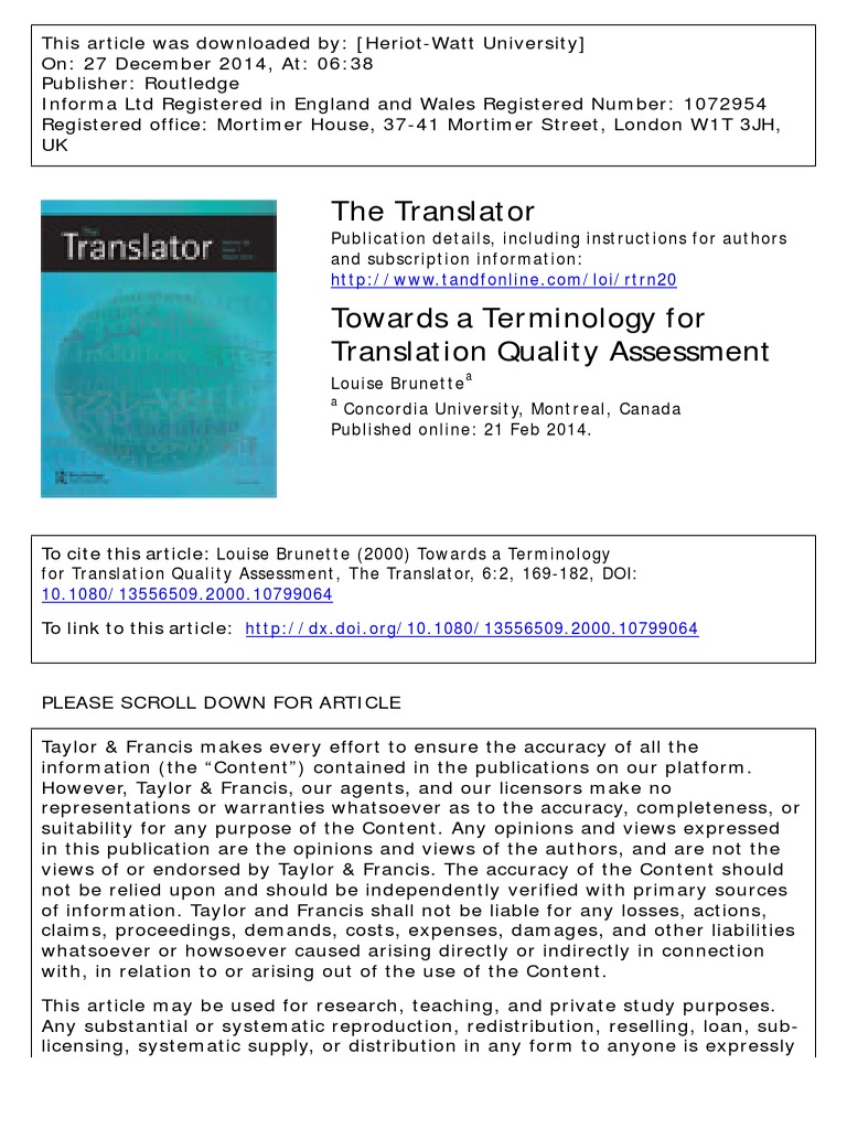 Brunette - Translation Quality Assessment | PDF | Translations | Evaluation