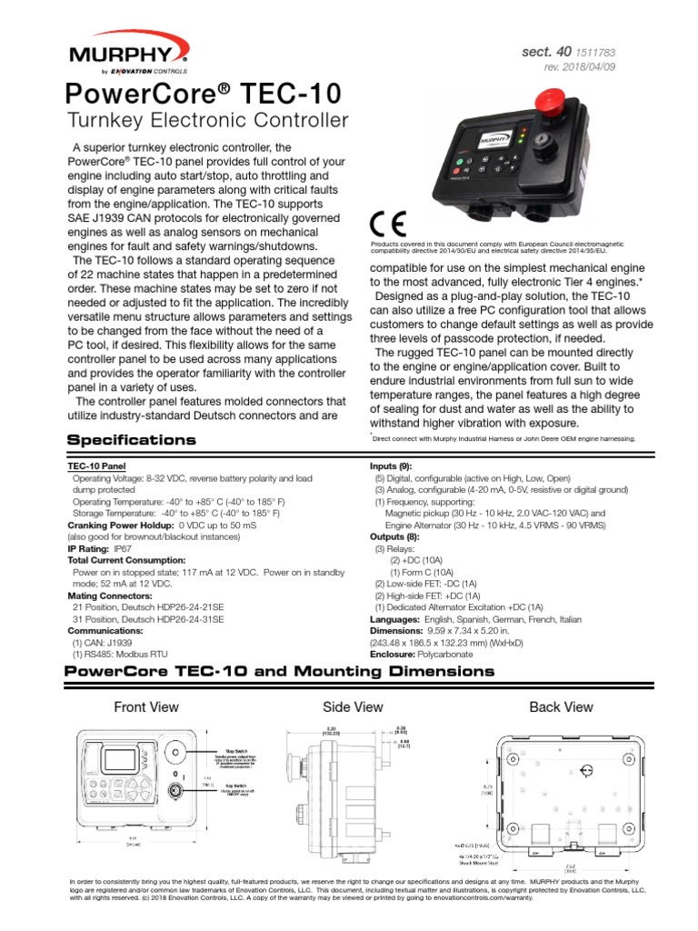 Powercore Tec-10: Turnkey Electronic Controller | PDF | Relay | Electronics