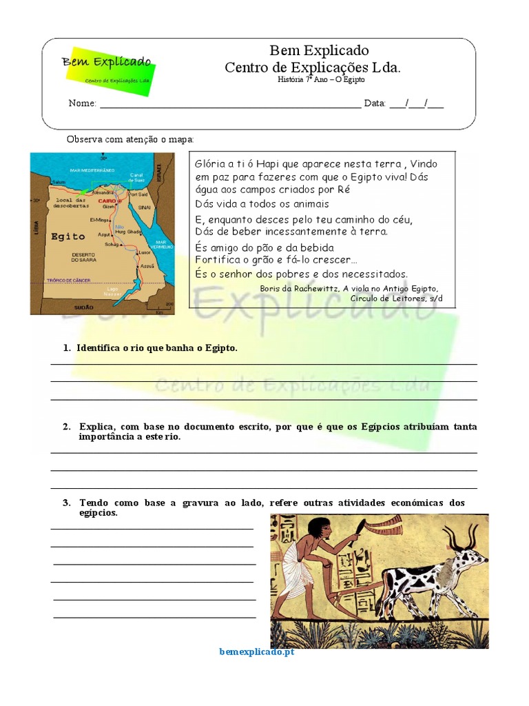 A.2.2 Ficha de Trabalho O Egipto 2 | Download grátis PDF | Antigo Egito