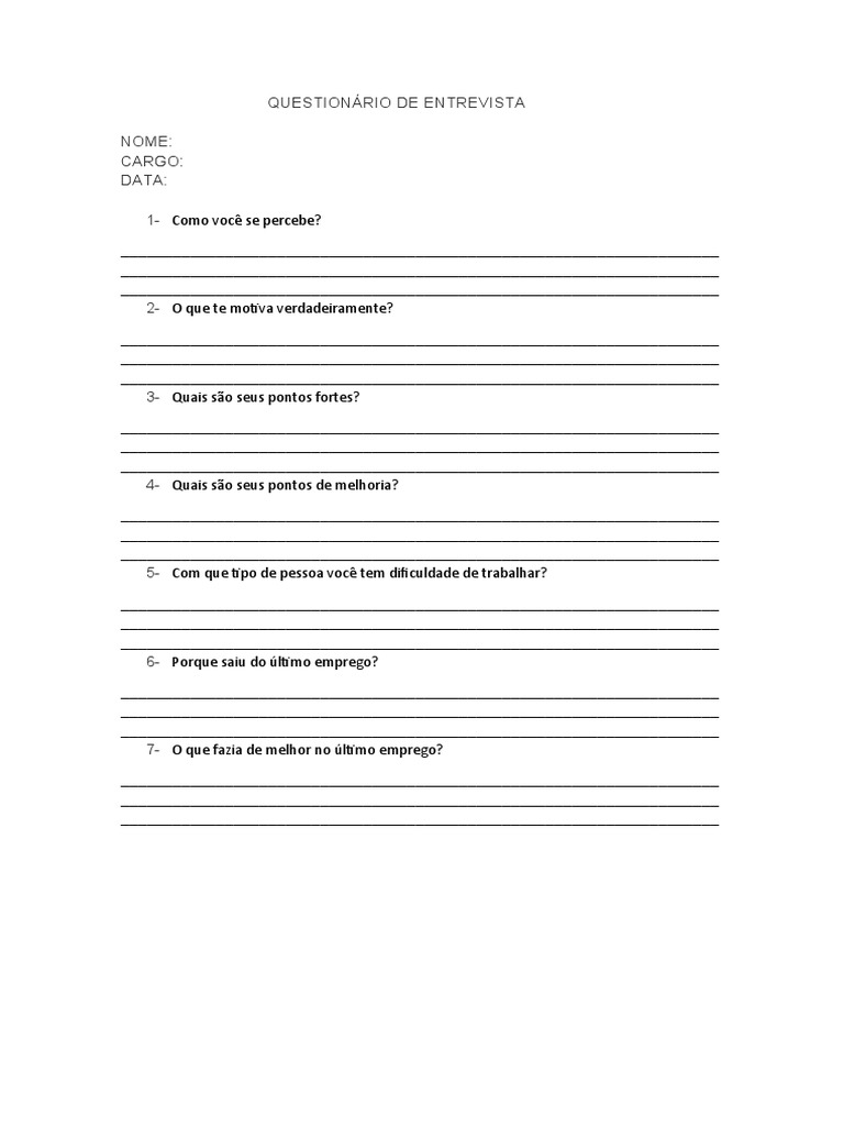 Questionário de Entrevista | PDF
