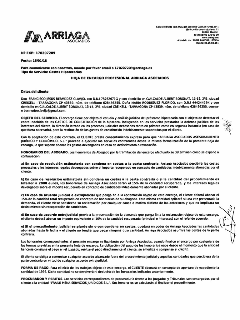 Hoja de Encargo: Gastos Hipotecarios | PDF | Interés | Privacidad de la ...