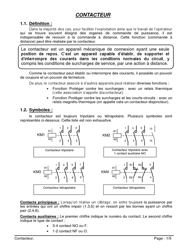 Rôle et fonctionnement du contacteur | PDF | Électrotechnique | Électricité