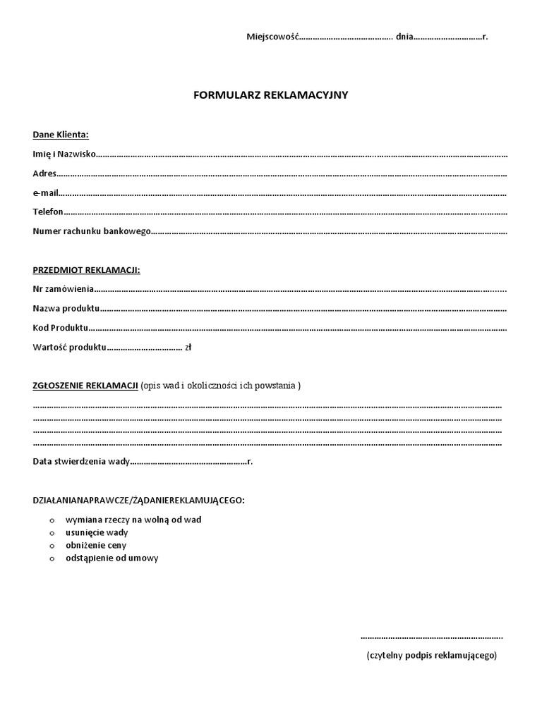 Formularz Reklamacyjny | PDF