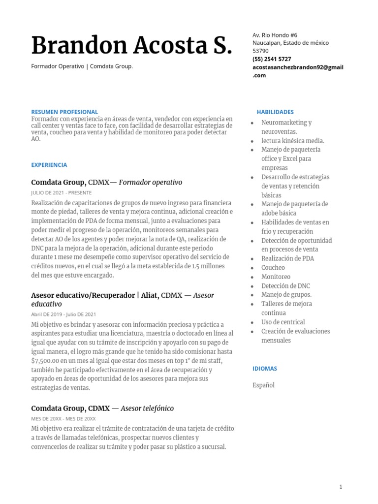 Currículum - Brandon Acosta S. | PDF | Business