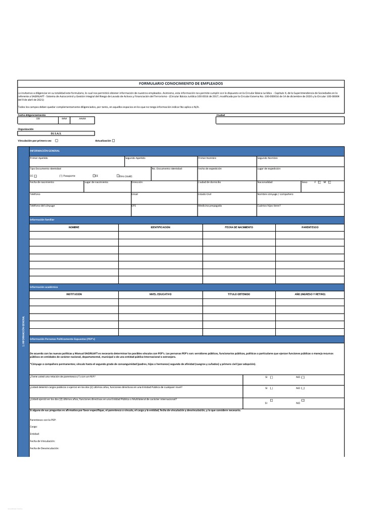 Formulario Conocimiento de Empleados | PDF | Parentesco