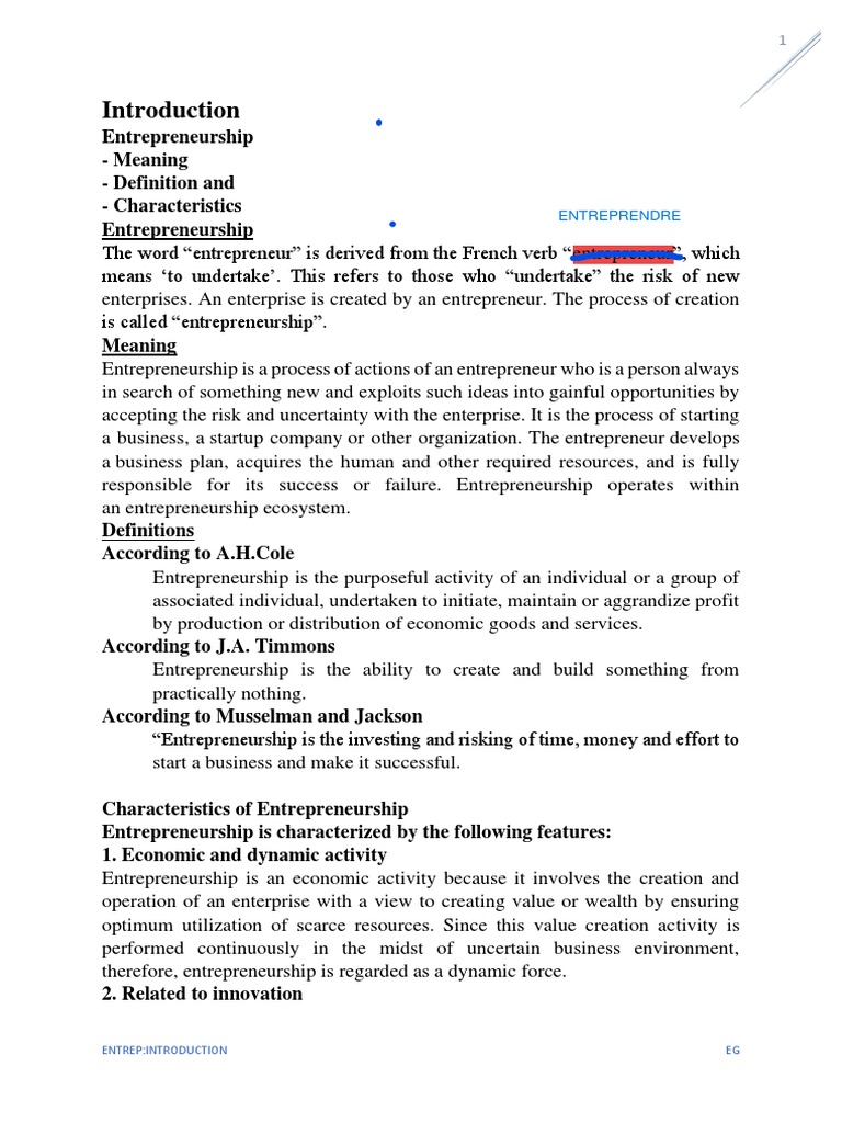 Introduction to Entrepreneurship Concepts | PDF | Entrepreneurship ...