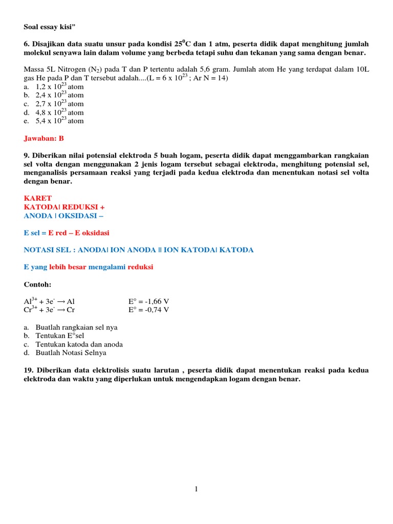 Soal Essay Kisi KIMIA | PDF