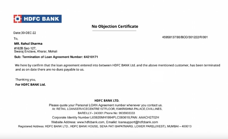 No Objection HDFC | PDF