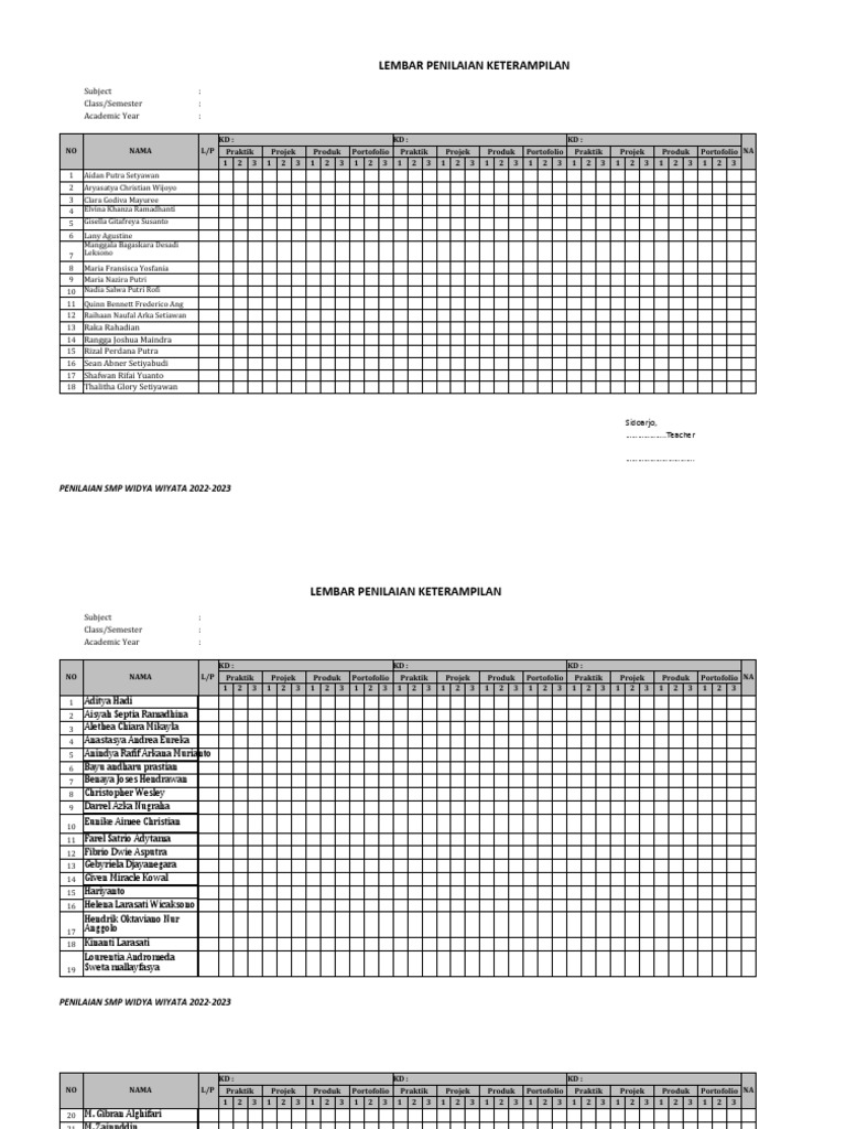 Lembar Penilaian Keterampilan 2022-2023 | PDF