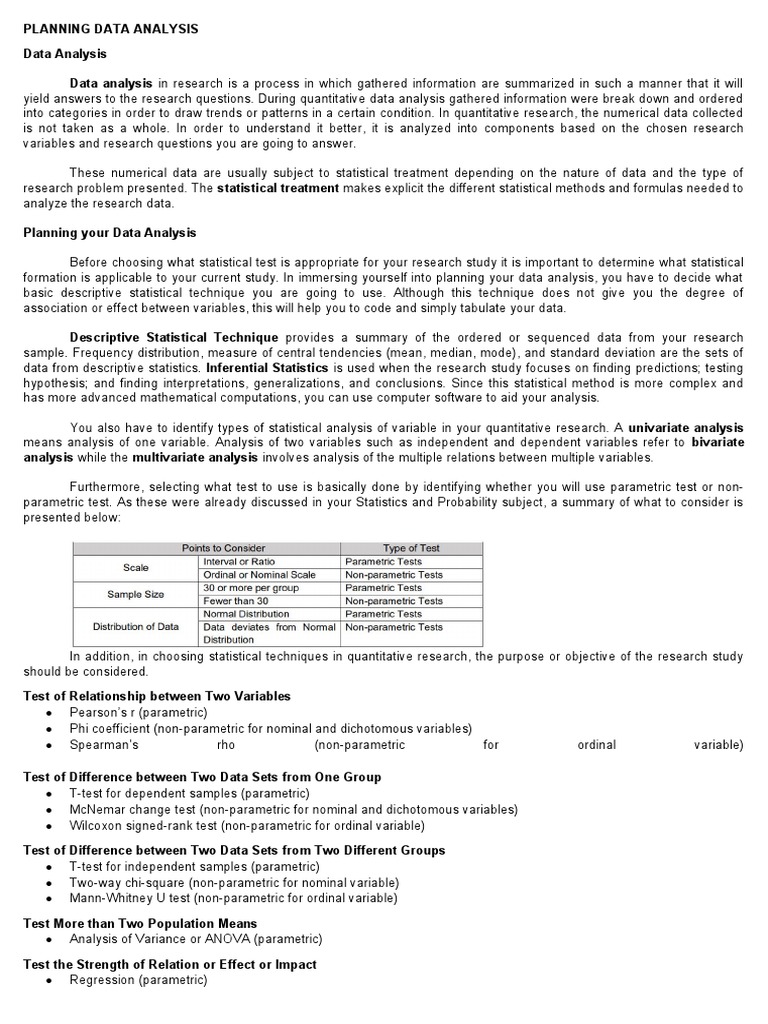 Planning Data Analysis | PDF | Statistics | Data Analysis Planning Data Analysis | PDF | Statistics | Data Analysis