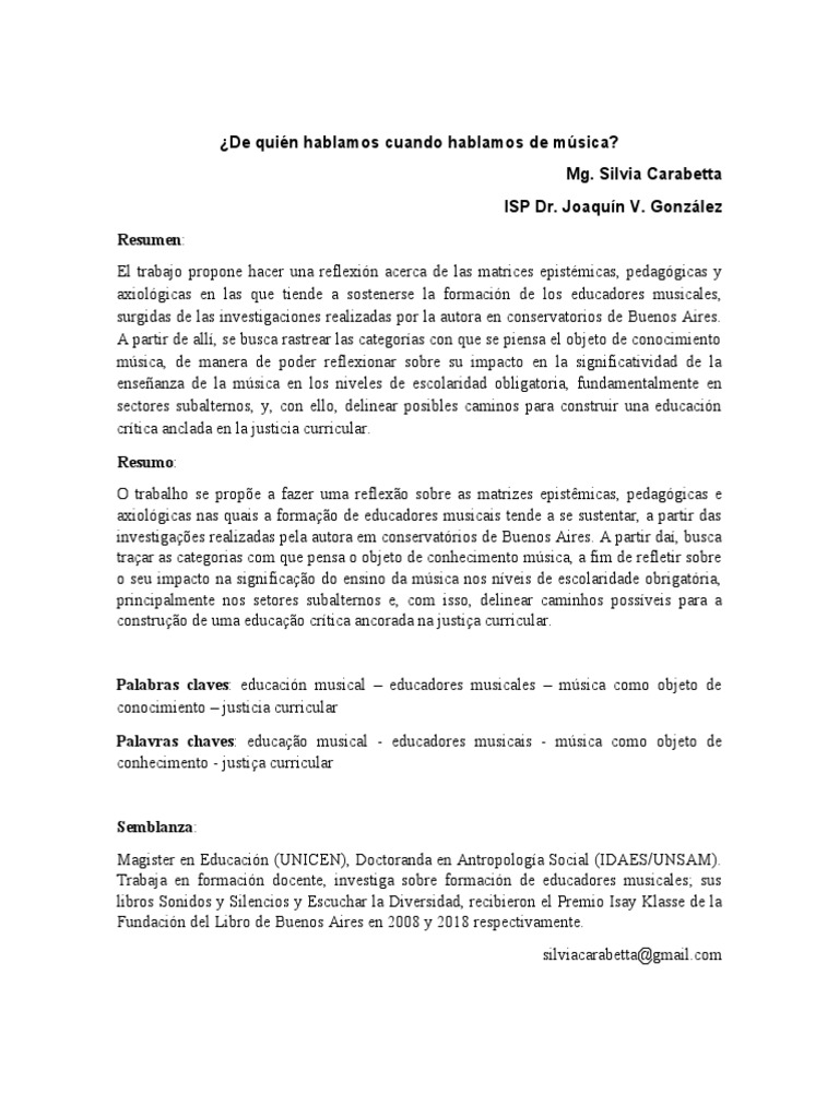 Ponencia IASPM LA Simposio 6 - Carabetta | PDF | Método de enseñanza ...