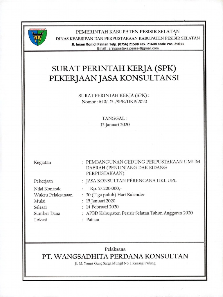 SPK Pekerjaan Jasa Konsultasi Perencana Ukl-Upl Ta 2020 | PDF