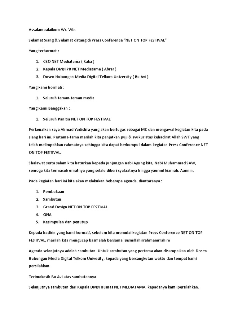 Que Card MC Press Conference Formal | PDF | Komputer