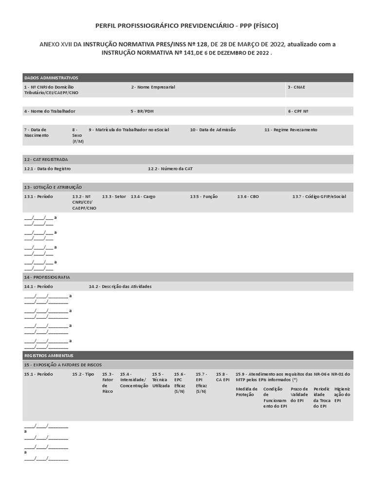 Modelo de PPP Instrucao Normativa Pres Inss N 128 Atualizado in 141 2022 | PDF | Jurisprudência ...