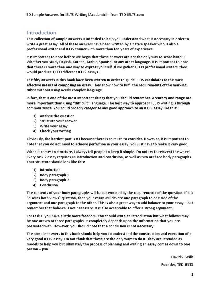 50 Sample Answers For IELTS Writing | PDF | Renewable Energy | Essays