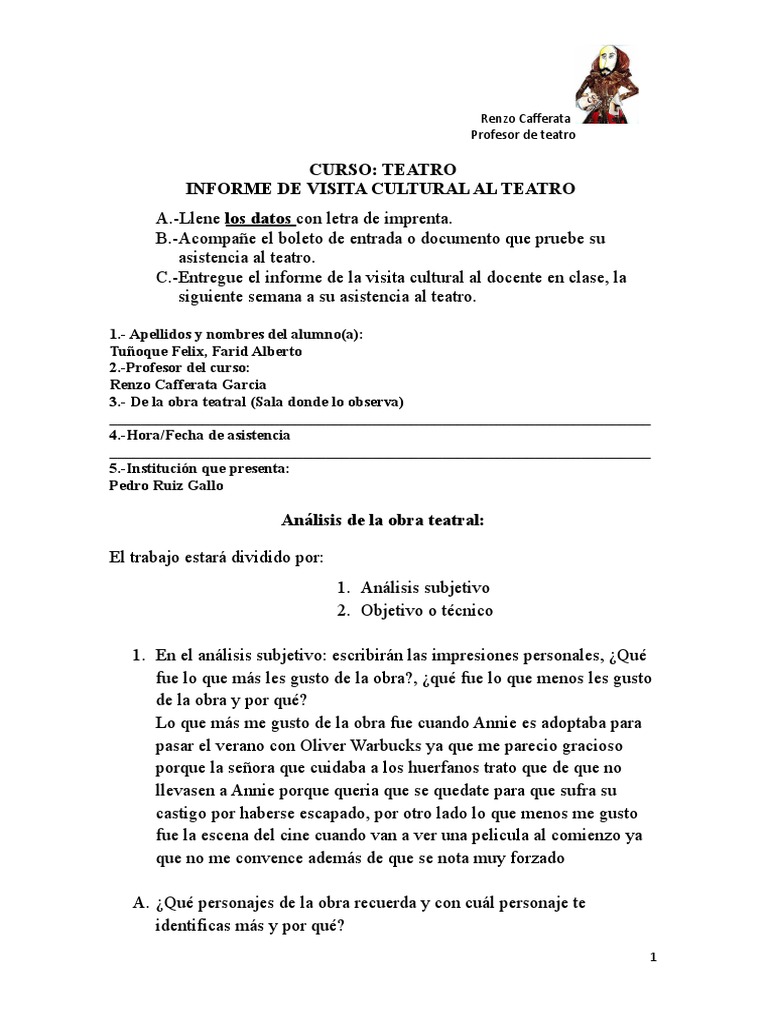 Análisis de La Obra Teatral | PDF | Annie (Musical)