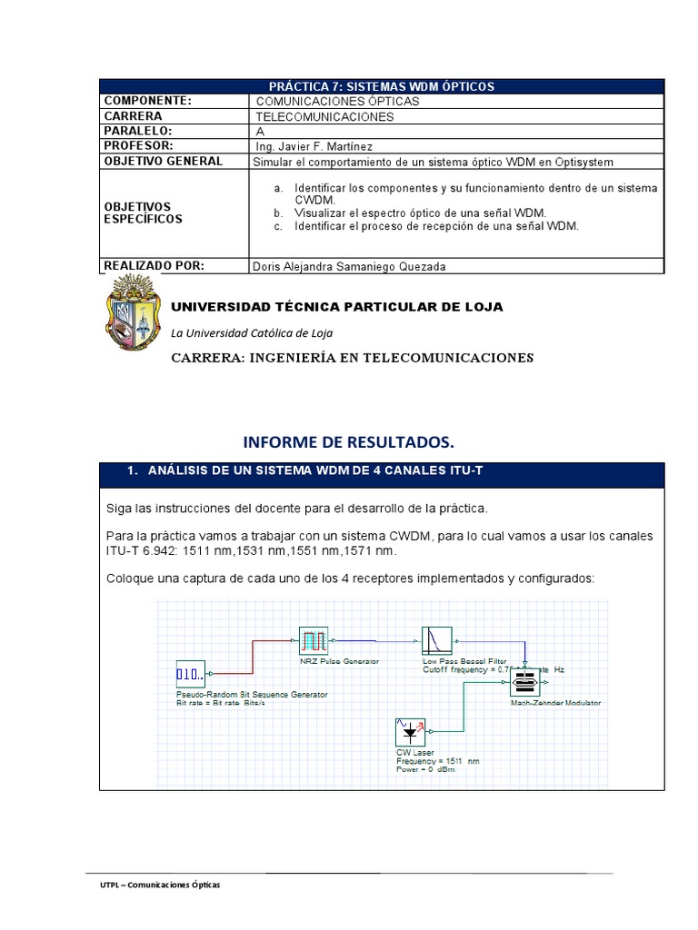 Práctica 7 Sistema WDM Optisystem | PDF | Óptica | Radiación electromagnética
