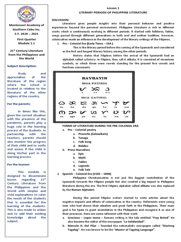 Module 21st Cent. Literature | PDF | Philippines | Linguistics Module 21st Cent. Literature | PDF | Philippines | Linguistics