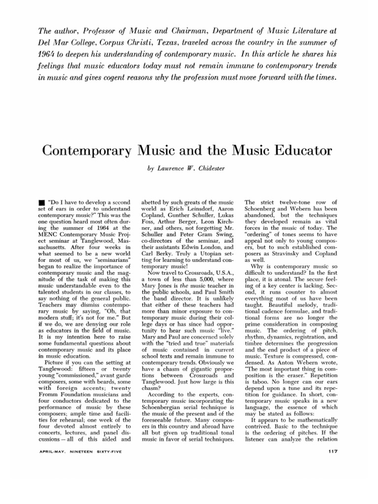 Chidester - Contemporary Music and The Music Educator | PDF | Chamber ...