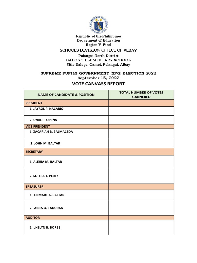 Vote Canvass Report | PDF