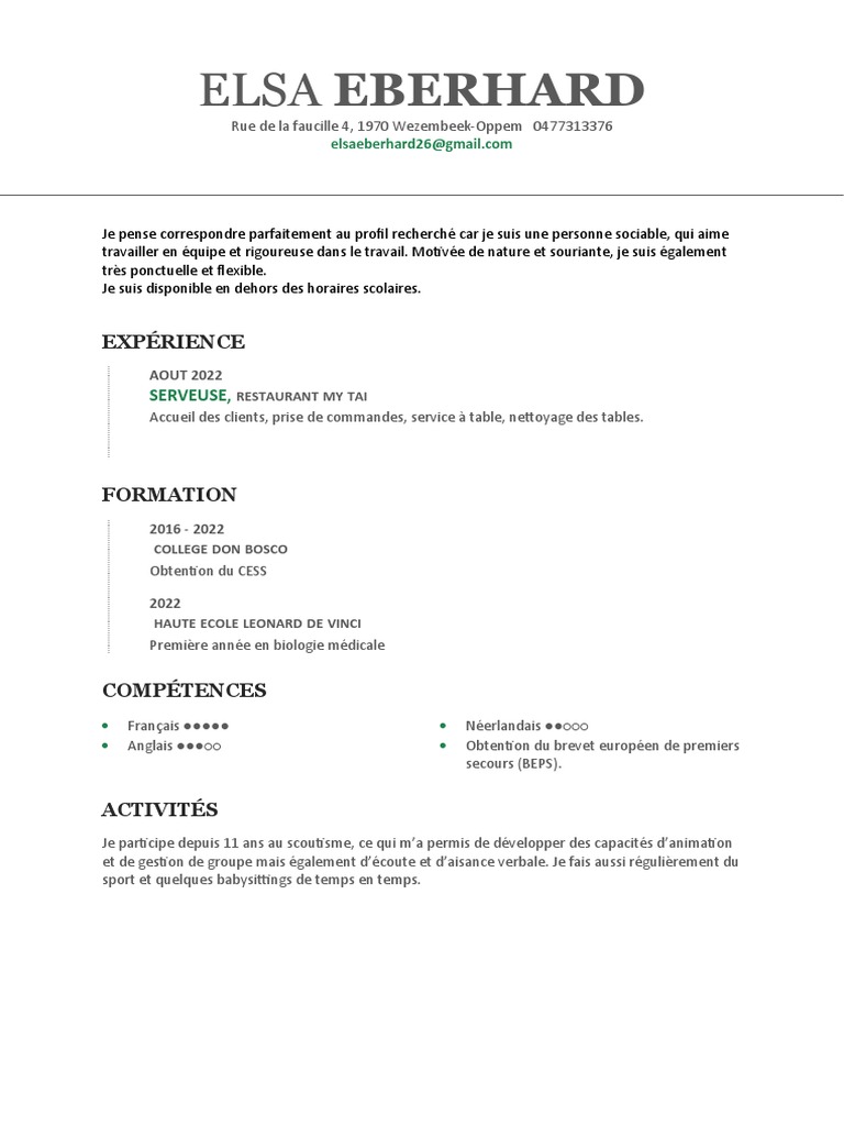 CV d'Elsa Eberhard | PDF | Arts du langage et discipline