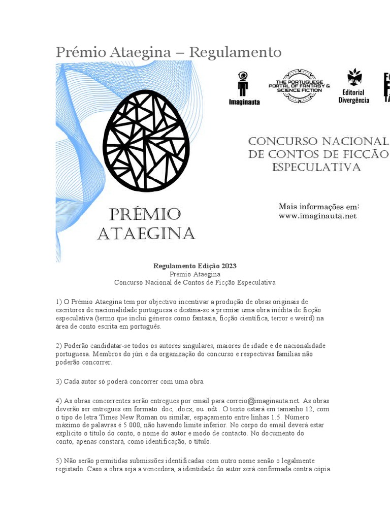 Regulamento do Prémio Ataegina 2023 | PDF | Autor | Traduções