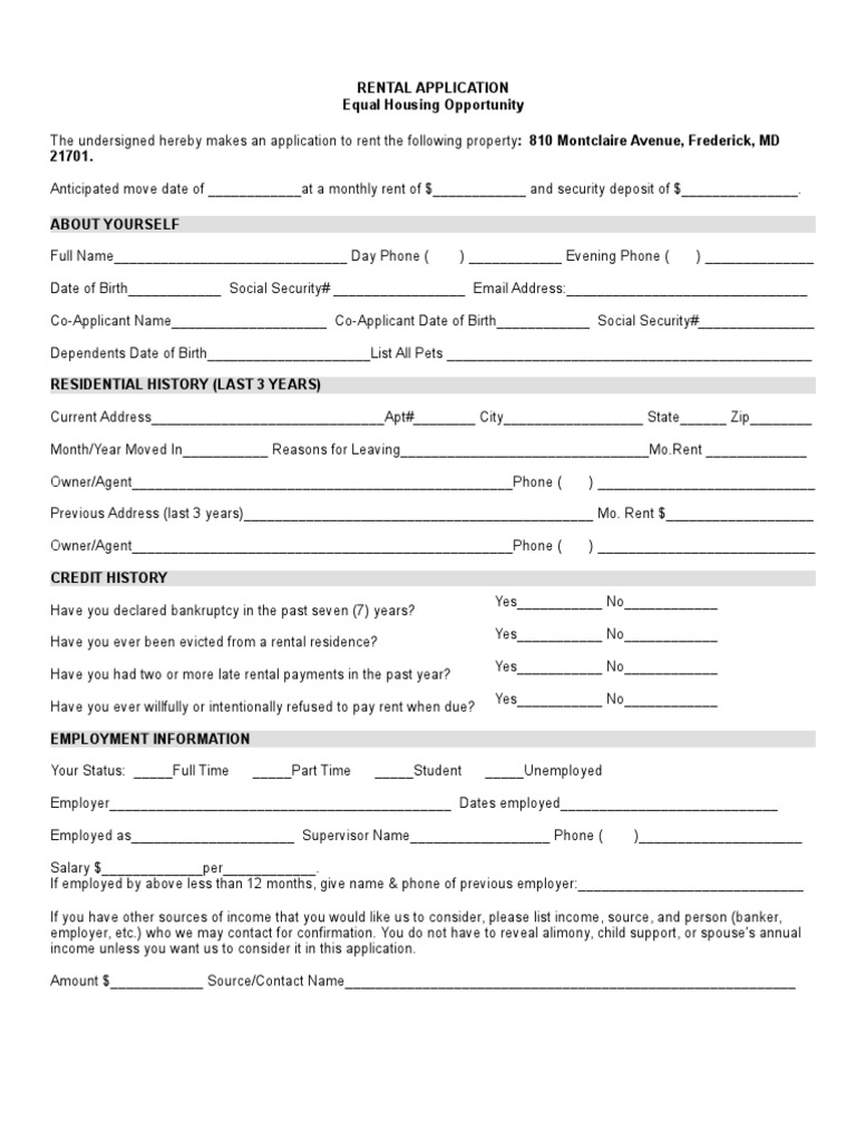 Rental Application Form Template | PDF | Renting | Lease