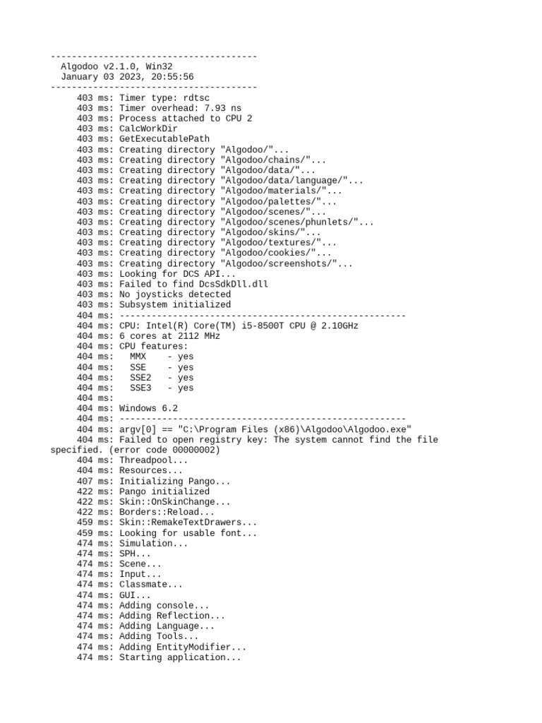 Log of Algodoo Physics Simulation Software Initialization on Windows | PDF | Computer ...