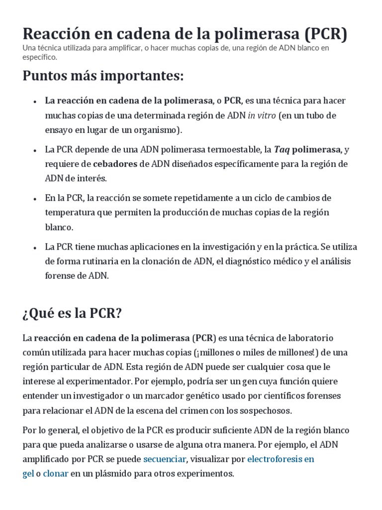 Guía de PCR: Técnica y Aplicaciones | PDF | Reacción en cadena de la ...
