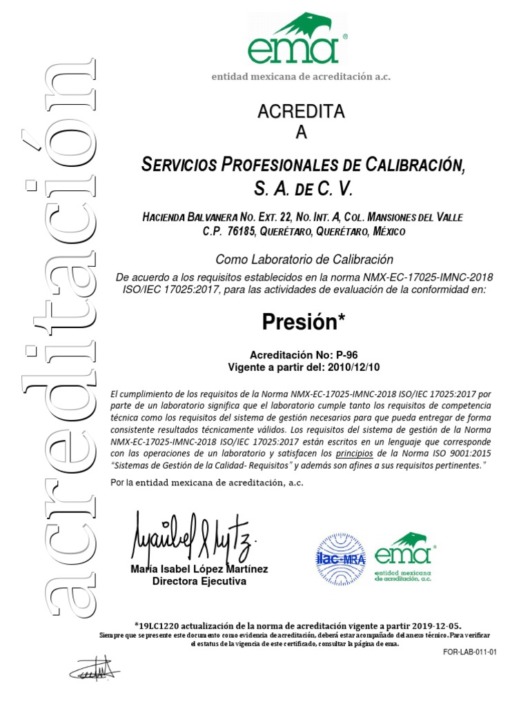 Acreditacion Presion P 96 | PDF
